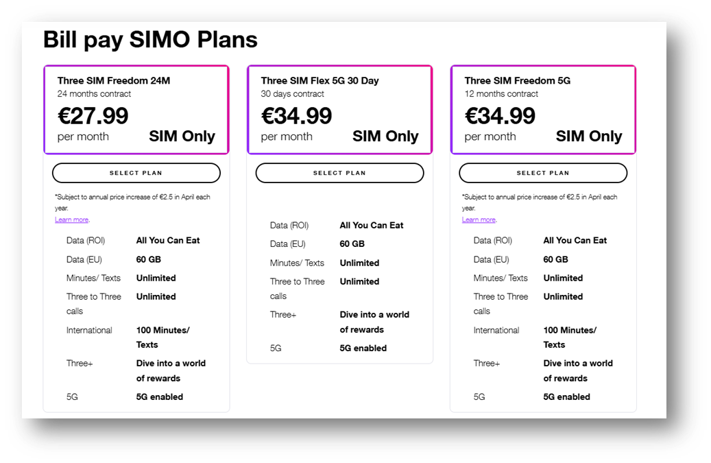 Great Price Plans at Three!